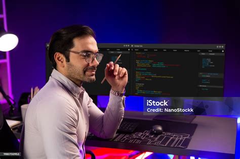 Smart It Developer Holding Pencil With Software Development Coding