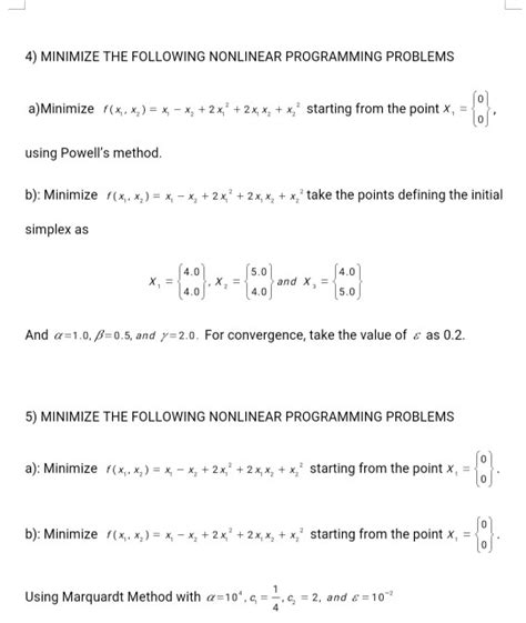 Solved 4 Minimize The Following Nonlinear Programming