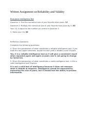 Reliability And Validity Assignment Docx Written Assignment On Reliability And Validity Blue