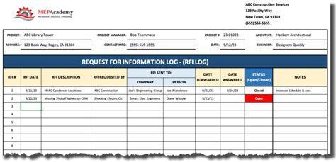 Construction RFI MEP Academy