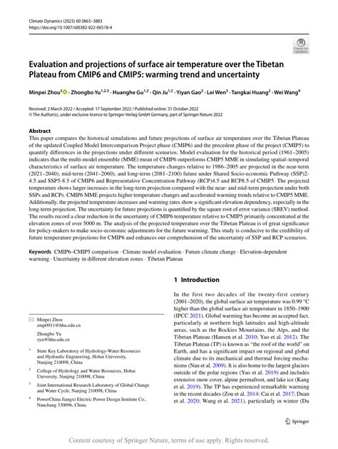 Evaluation And Projections Of Surface Air Temperature Over The Tibetan Plateau From Cmip6 And