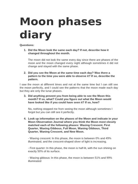 Moon Phases Diary Pdf Moon Outer Space