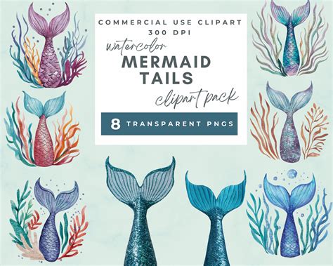 Watercolor Mermaid Tail Clip Art Watercolor Mermaid Tail Clipart