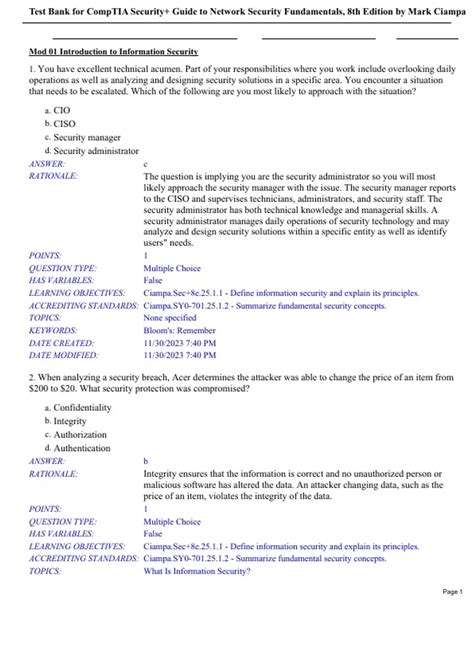 Test Bank For Comptia Security Guide To Network Security Fundamentals 8th Edition By Mark