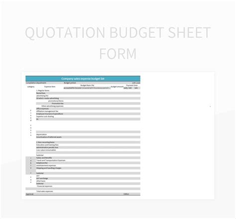 Quotation Budget Sheet Form Excel Template And Google Sheets File For Free Download Slidesdocs