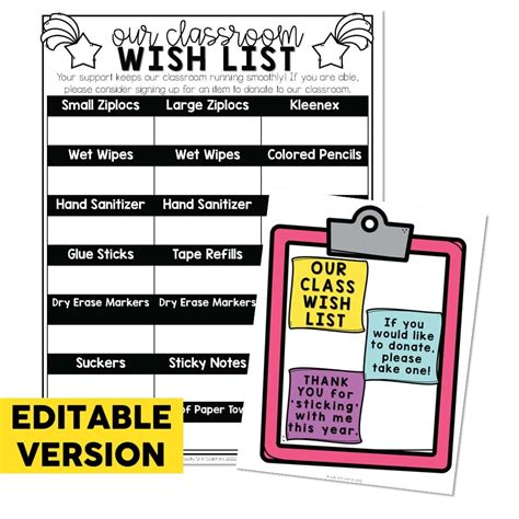 Classroom Wish List Printable