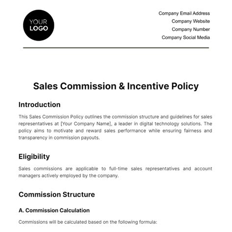 Free Sales Commission And Incentive Policy Template To Edit Online
