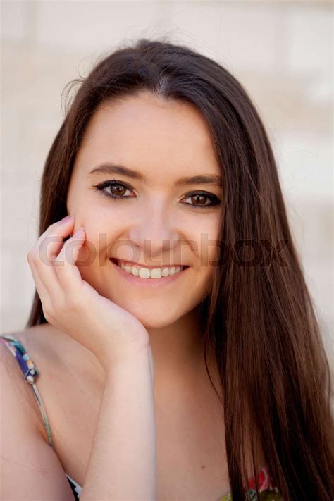 Spanish Brunette Girl With Long Hair Stock Image Colourbox