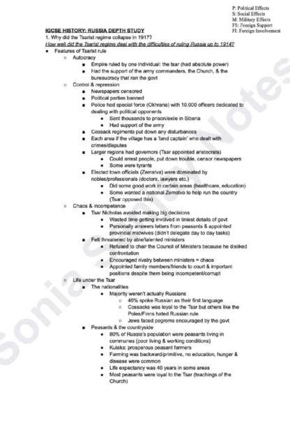 Russia History Depth Study C Cambridge IGCSE Exam Notes StudyLast