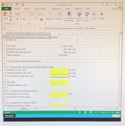 Solved 15 6 X 1 Cvp Analysis Excel Formulas Data File