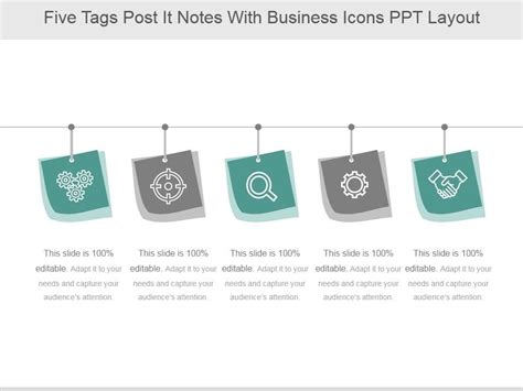 five tags post it notes with business icons ppt powerpoint presentation