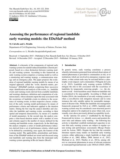 Pdf Assessing The Performance Of Regional Landslide Early Warning