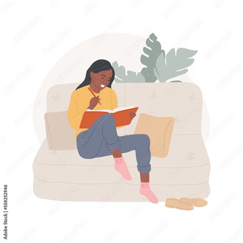 Writing A Diary Isolated Cartoon Vector Illustration Happy Cute Lady