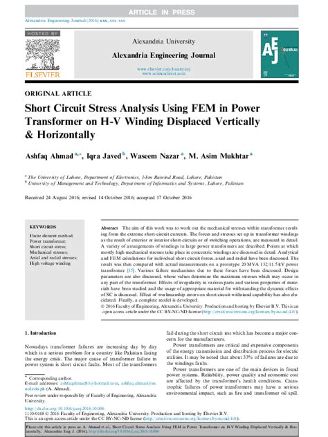 Pdf Short Circuit Stress Analysis Using Fem In Power Transformer On H