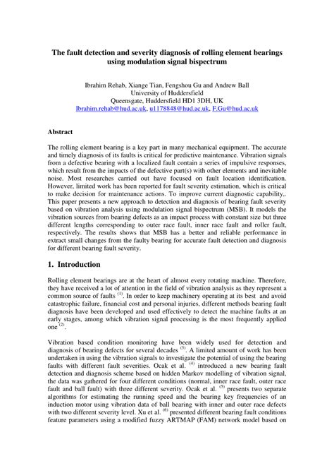 Pdf The Fault Detection And Severity Diagnosis Of Rolling Element Bearings Using Modulation