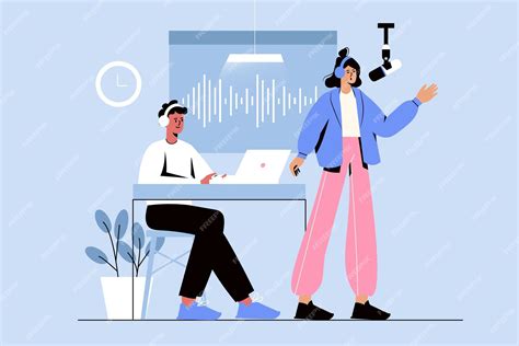 평면 만화 디자인의 사람들이 있는 파란색 개념 창의적인 노동자 두 명의 창의적인 사람 프리미엄 벡터