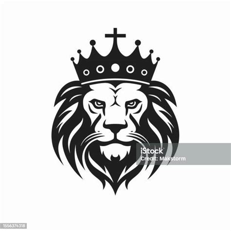 왕관과 십자가가 있는 장엄한 사자 머리 흰색 배경에 벡터 그림입니다 힘과 왕족의 상징 볼테르 인조에 대한 스톡 벡터 아트 및 기타 이미지 볼테르 인조 사자 갈기