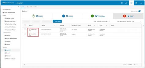 avamar backup finished daily with status timed out end dell