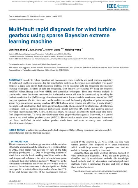 Pdf Multi Fault Rapid Diagnosis For Wind Turbine Gearbox Using Sparse