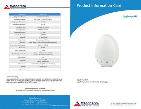 MADGETECH EGGTEMP RH PRODUCT INFORMATION CARD Pdf Download ManualsLib