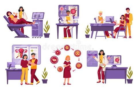 Hand Drawn Human Fertilization Mini Composition Set Stock Illustration