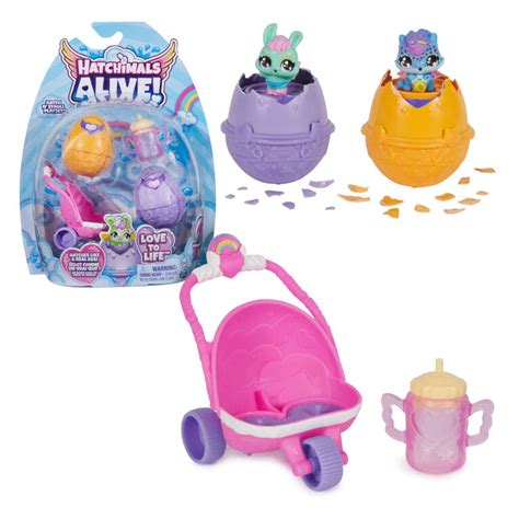 hatchimals alive hatch n stroll playset with stroller toy and 2 mini