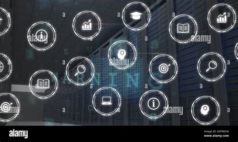 image of multiple digital icons and cyber security data processing