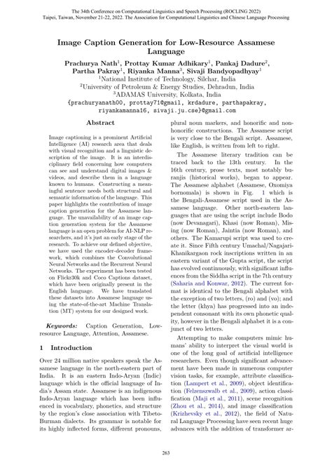 Pdf Image Caption Generation For Low Resource Assamese Language