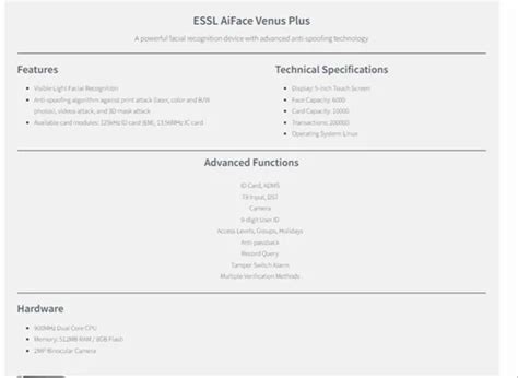 Essl Aiface Venus Plus Face Recognition Attendance System At Rs 21650 Piece Khataria Rohtak