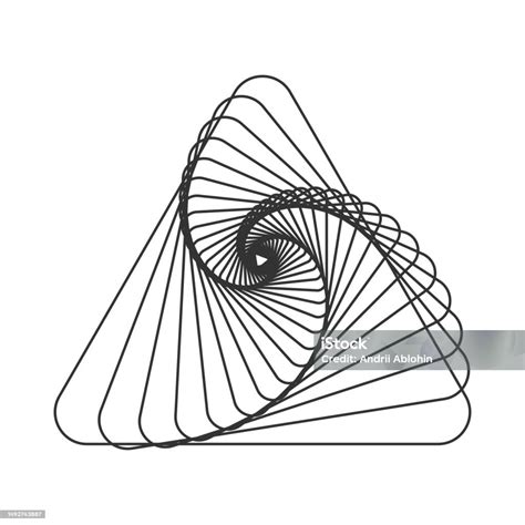 나선형 삼각형 프리즘 또는 피라미드 트위스트 모양 델타 심볼 디자인 동적 착시 현상 흰색 배경에 분리된 기하학적 요소 Spirograph에 대한 스톡 벡터 아트 및 기타