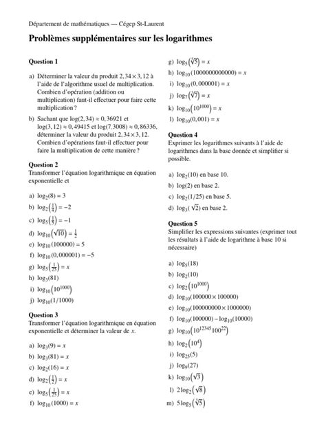 Exerciceslogarithmes Pdf