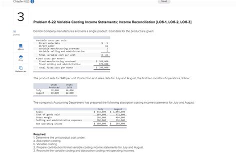 Solved Chapter 6 2 Saved 3 Problem 6 22 Variable Costing Chegg Com