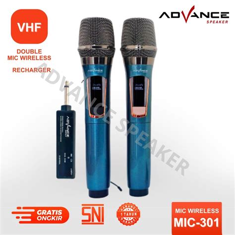 Jual Advance Mic Wireless Microphone Double Metalic Blue Mic Dan Receiver Bisa Di Charger