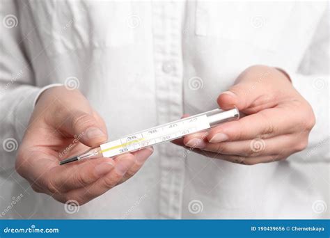 View Of Woman Holding Mercury Thermometer Stock Photo Image Of Medical Medicine 190439656