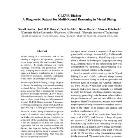 Clevr Dialog A Diagnostic Dataset For Multi Round Reasoning In Visual Dialog Acl Anthology