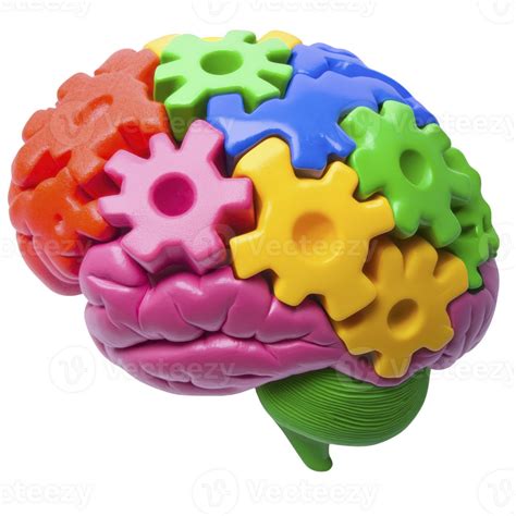 Colorful Brain Model With Interlocking Gears Symbolizes Creativity And
