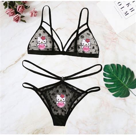 Hello Kitty Embroidery Lace Underwear Set For Women Y2k Girls Kuromi Melody Bikini Suit