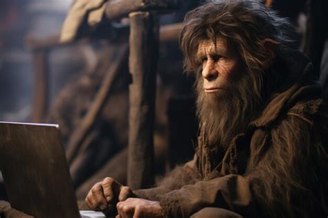 Premium Ai Image Bearded Man Working On Laptop