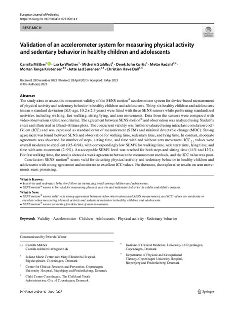 Pdf Validation Of An Accelerometer System For Measuring Physical Activity And Sedentary