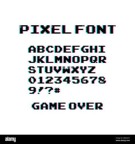Pixel Font 8 Bit With 39 Symbols And Text Game Over Isolated Vector