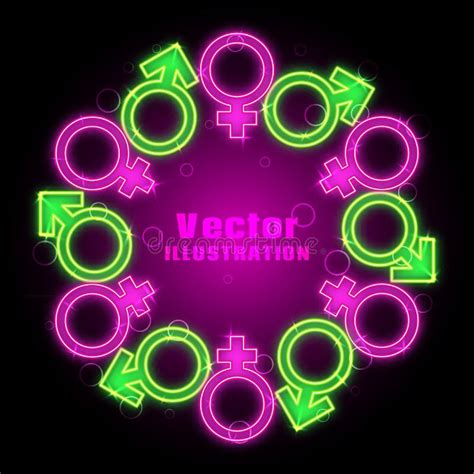 Circle Of Neon Signs Of Venus And Mars Sex Symbols Gender Icons Male