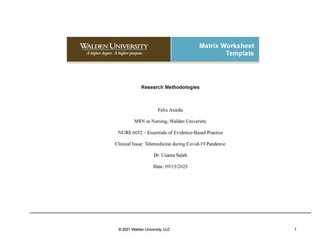 Md2assgn Asiedu F Evidence Based Project Part 1 Identifying Research Methodologies