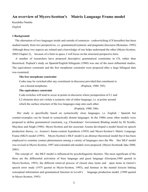 Myers Scottons Matrix Language Frame Model Overview