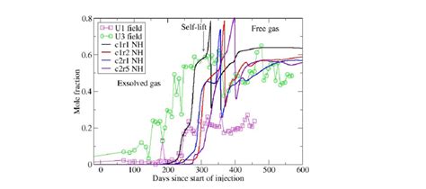 Comparison Of Simulation Lines And Field Data Open Circles For Gas