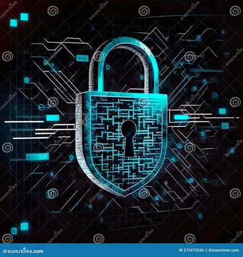 Cyber Security Illustration With A Padlock Black And Blue Lock Sign On A Digital Grid For Data