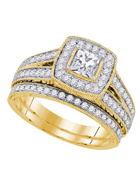 14kt Yellow Gold Womens Diamond Princess Halo Bridal Wedding Engagement