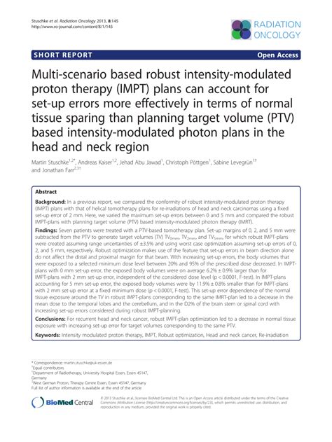 Pdf Multi Scenario Based Robust Intensity Modulated Proton Therapy Impt Plans Can Account