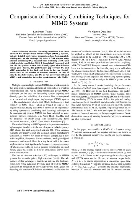 Pdf Comparison Of Diversity Combining Techniques For Mimo Systems