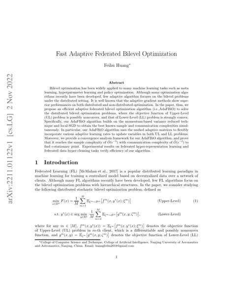 Pdf Fast Adaptive Federated Bilevel Optimization