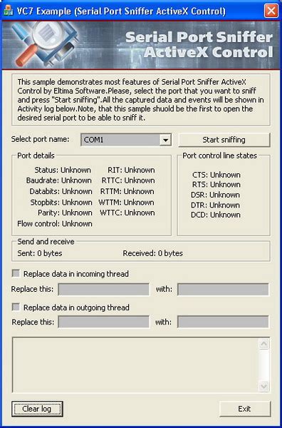 about sample of using serial port sniffer activex control kb